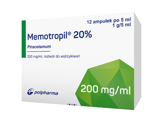Memotropil 20% rozt. do wstrzyk. 200mg/ml 12x5ml - Polpharma